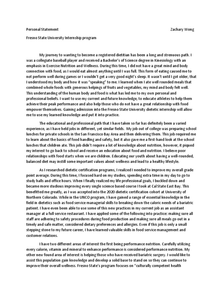 Dicas Personal Statement - Wong | PDF | Dietitian | Food And Drink