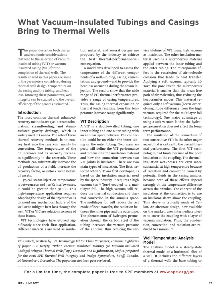Vacuum-Insulated Tubing for Thermal Wells | PDF | Heat Transfer ...