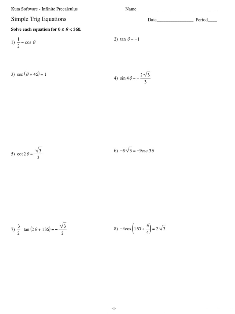 04 - Simple Trig Equations | PDF | Algebra | Differential Calculus