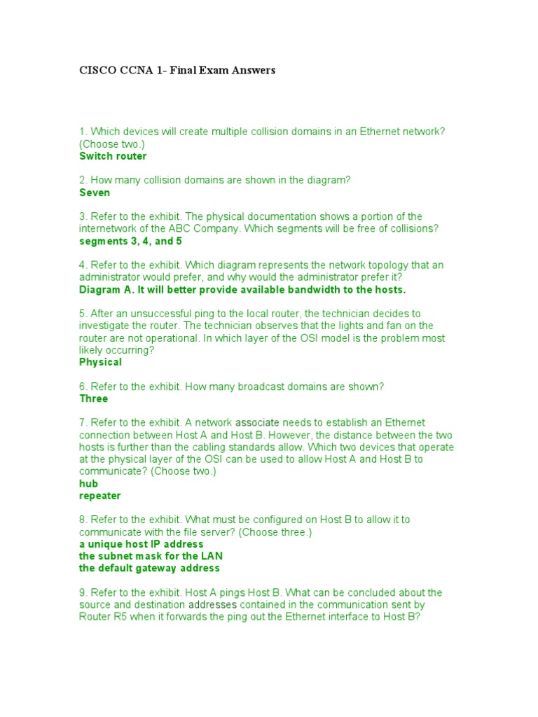 Cisco Ccna 1 Final Exam Answers Pdf Network Switch Computer Network