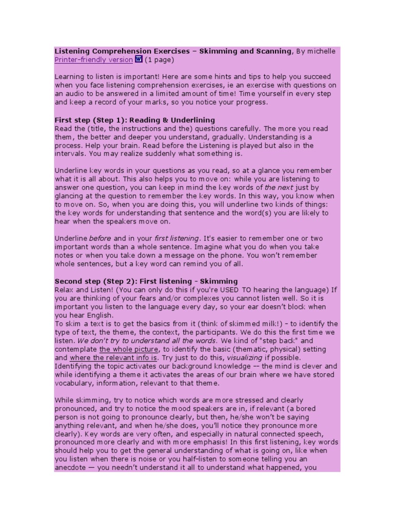 Listening Comprehension Exercises | PDF | Speed Reading | Reading ...