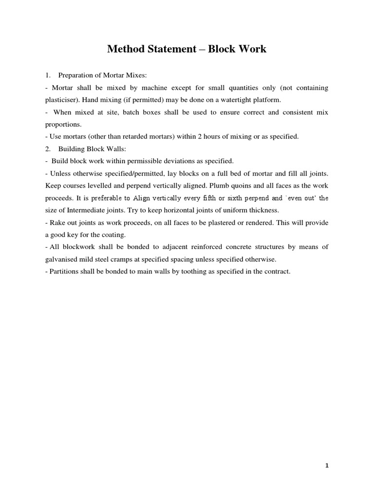 Method Statement-Block Work | PDF