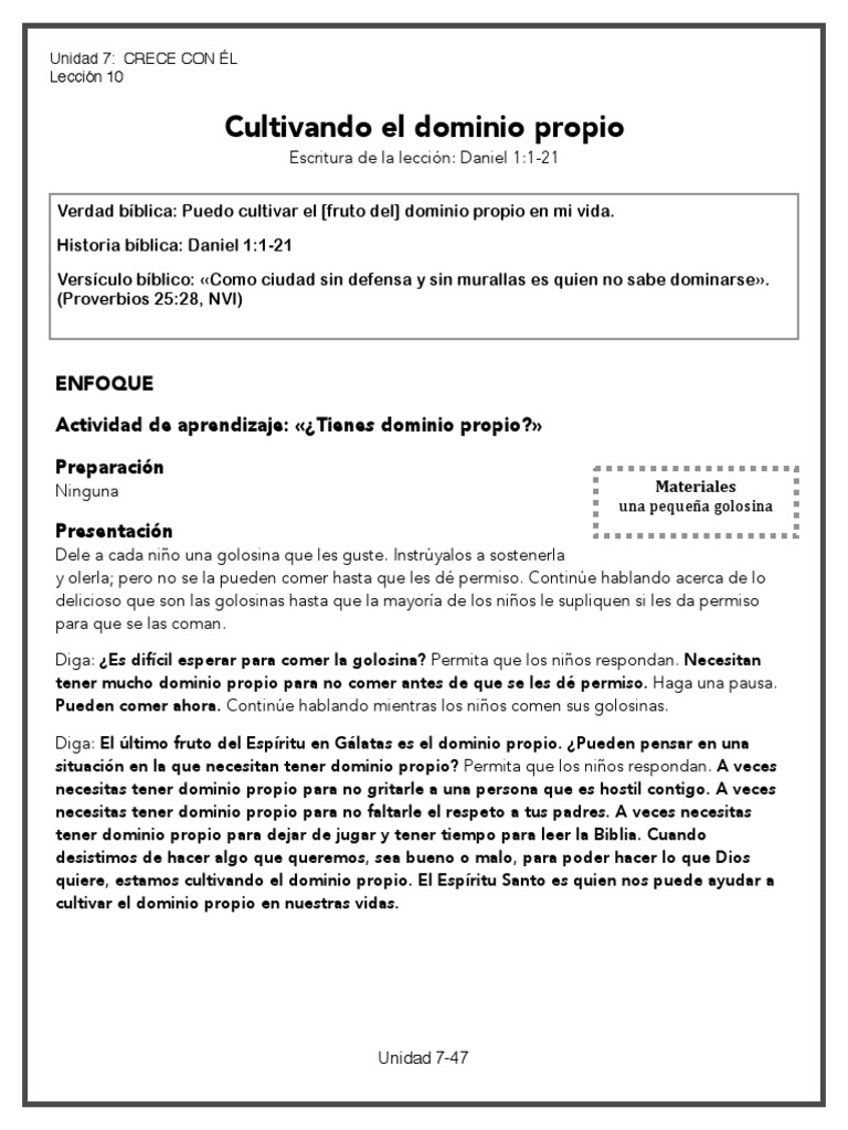 Cultivando el Dominio Propio en Niños | PDF | Daniel (figura bíblica ...