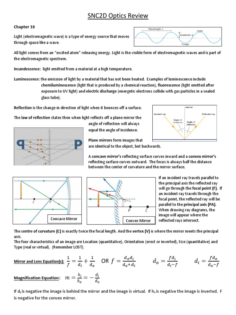 Grade 10 Science SNC2D Review Unit 4 Physics | PDF | Reflection ...