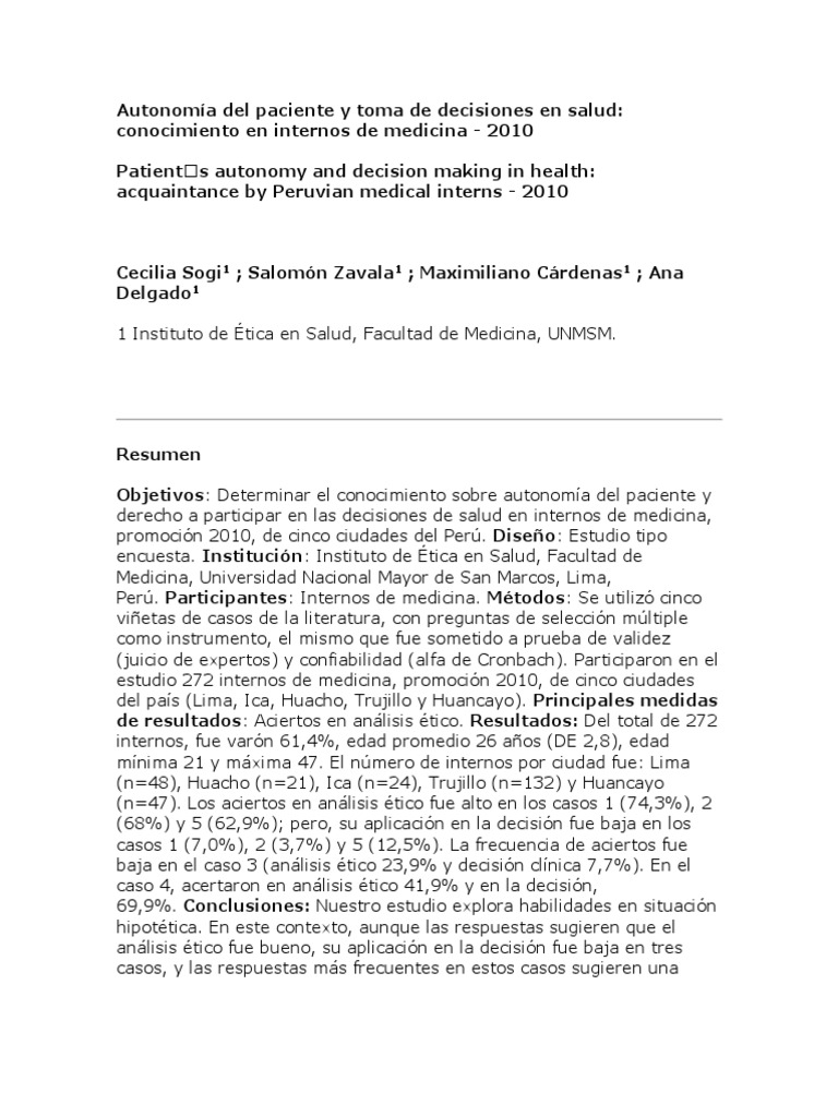 Autonomía Del Paciente y Toma de Decisiones en Salud | PDF | Menor (ley ...