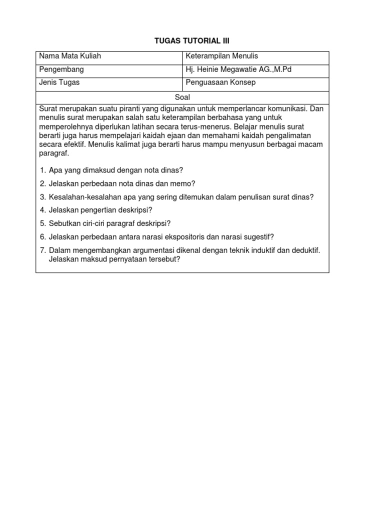 Tugas Tutorial III Keterampilan Menulis | PDF