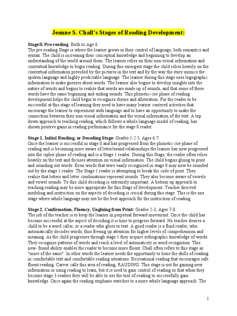 Chall's Stages of Reading Development | PDF | Learning To Read | Fluency