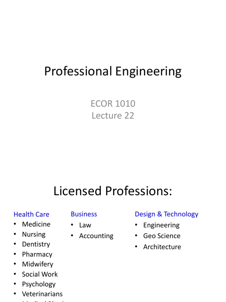 Professional Engineering: ECOR 1010 | PDF | Engineer | Professional Ethics