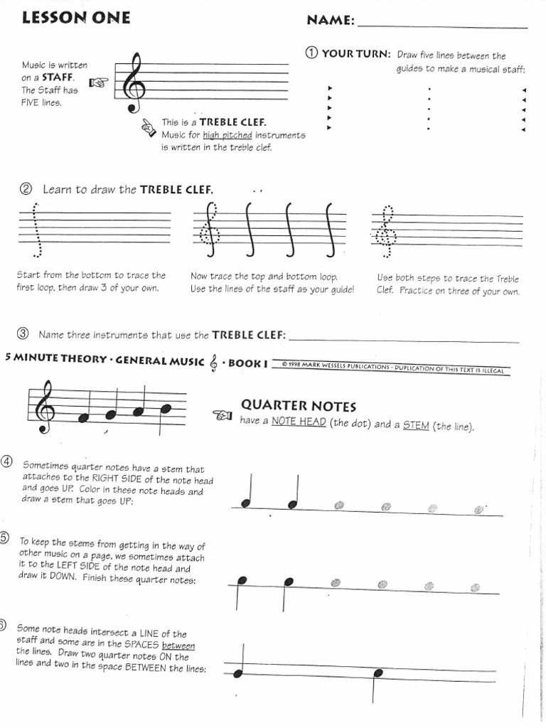 Treble Lesson 1 | PDF | Pitch (Music) | Musical Notation