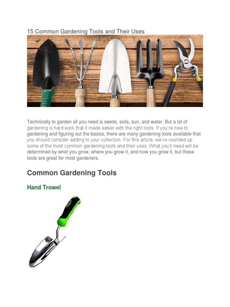 15 Common Gardening Tools and Their Uses | PDF | Crop Rotation | Vegetables