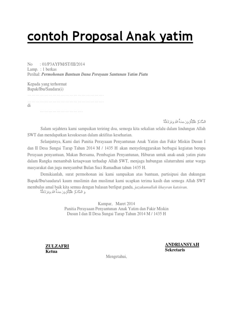 Contoh Proposal Santunan Anak Yatim | PDF