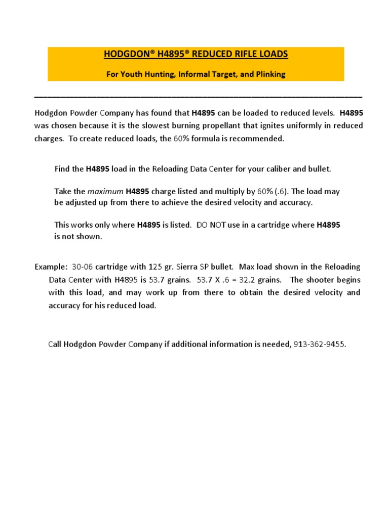 H4895 Reduced Rifle Loads | PDF