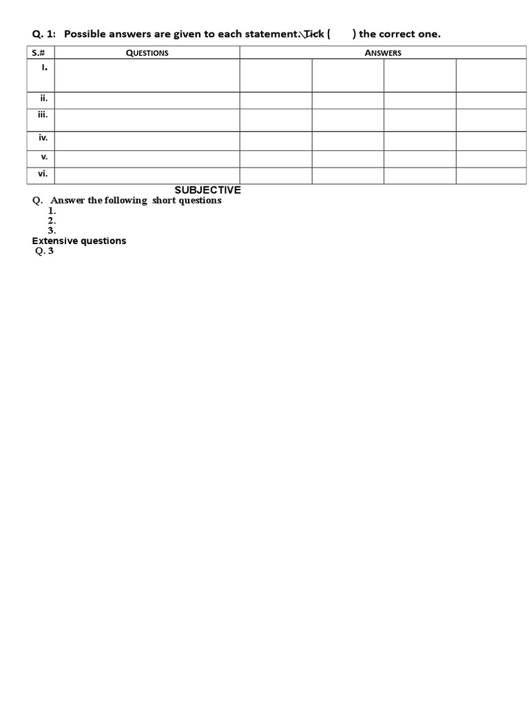 Multiple Choice & Short Questions Guide | PDF | Language Arts ...