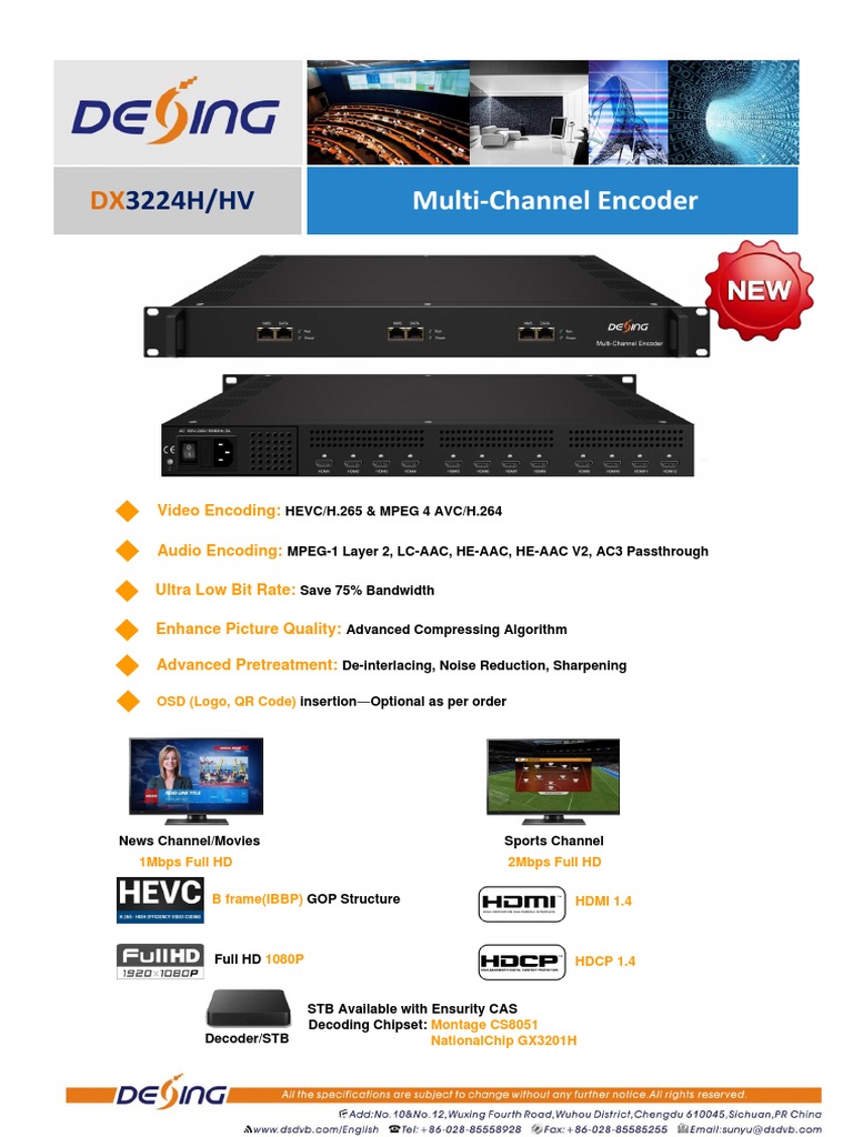 DX3224H (DX3224HV) Multi-Channel Encoder Spec 2019.6.27 | Hdmi | Film ...