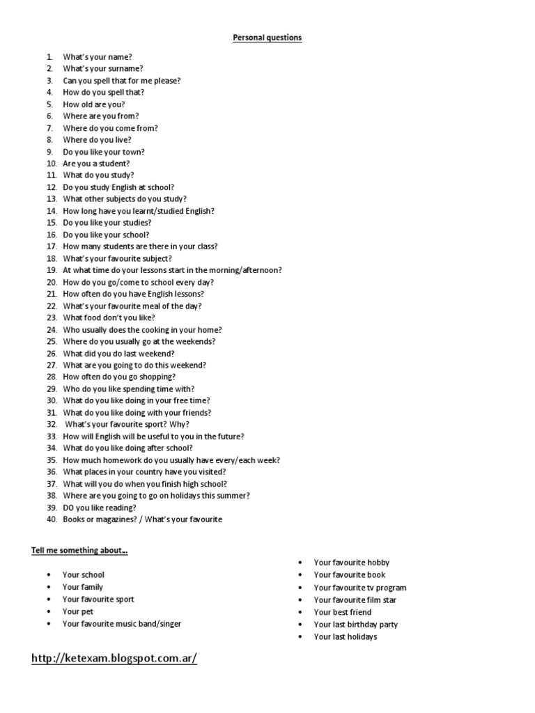 Personal Questions | PDF