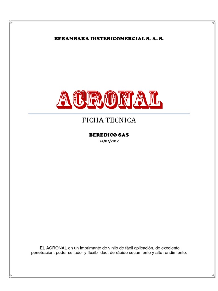 Ficha Tecnica Acronal 1 | PDF | Pintar | Materiales