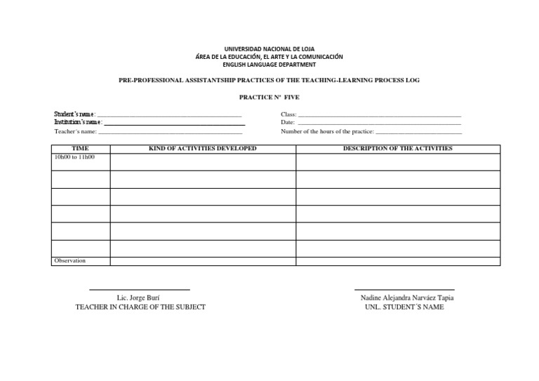 Pre-Professional Teaching Practice Log No. 5: Observing an English ...