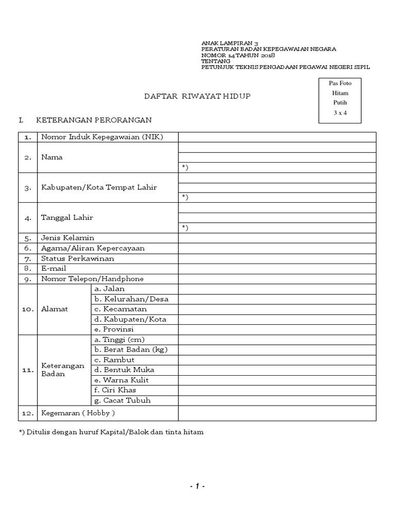 Form DRH Dan Surat Pernyataan Versi 1 Dari BKN | PDF