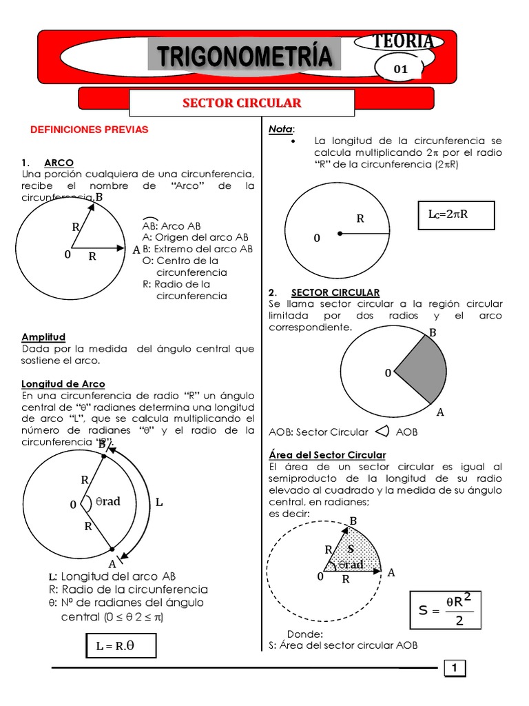 Trigonometría - Sector Circular - Teoria | PDF | Circulo | Geometría ...