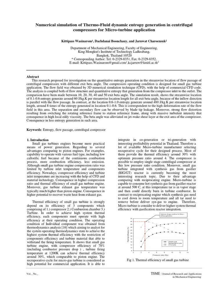 Numerical simulation of entropy generation in centrifugal compressors | PDF | Gas Turbine ...