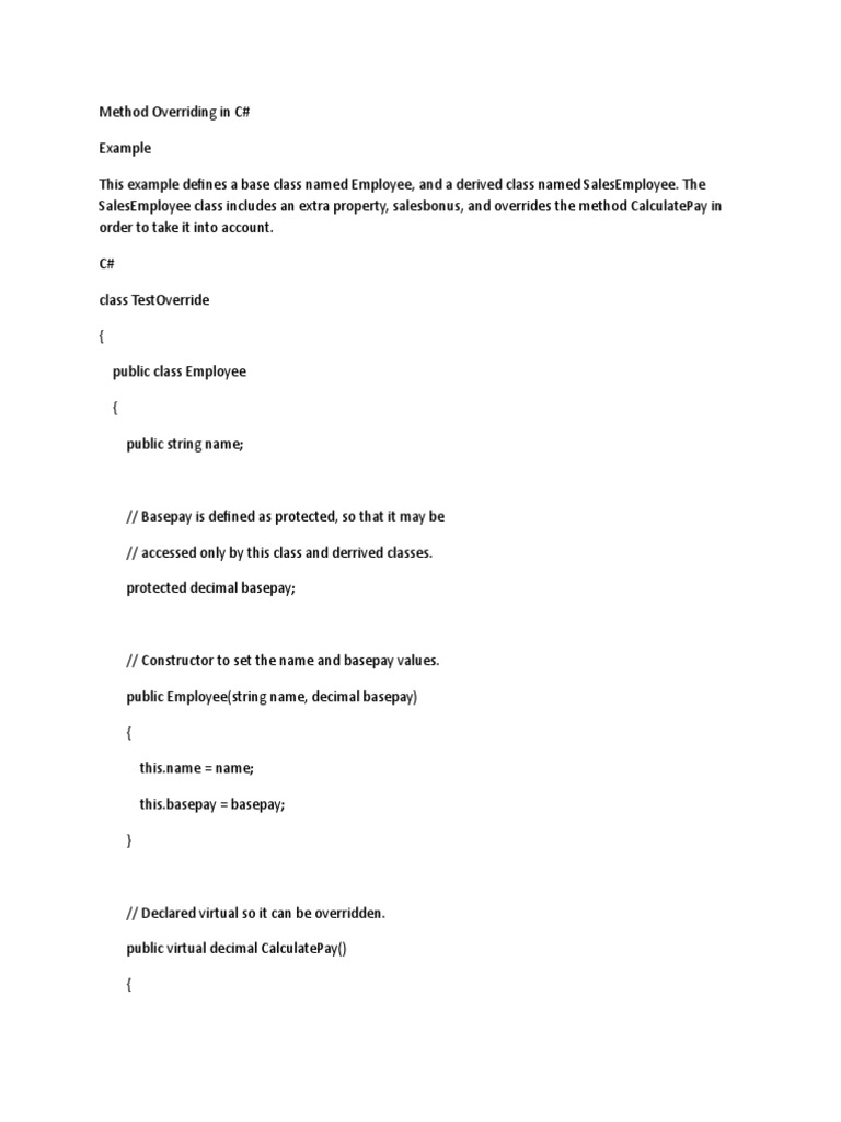Method Overriding in C# | PDF