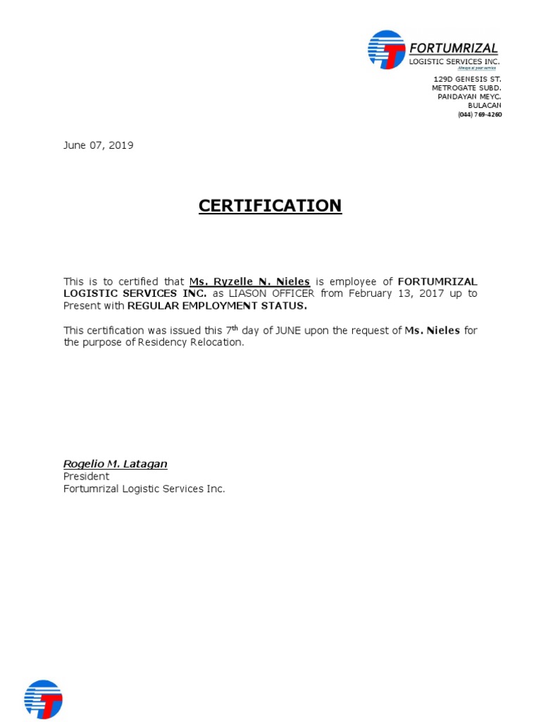 Certificate of Employment (SAMPLE) | PDF