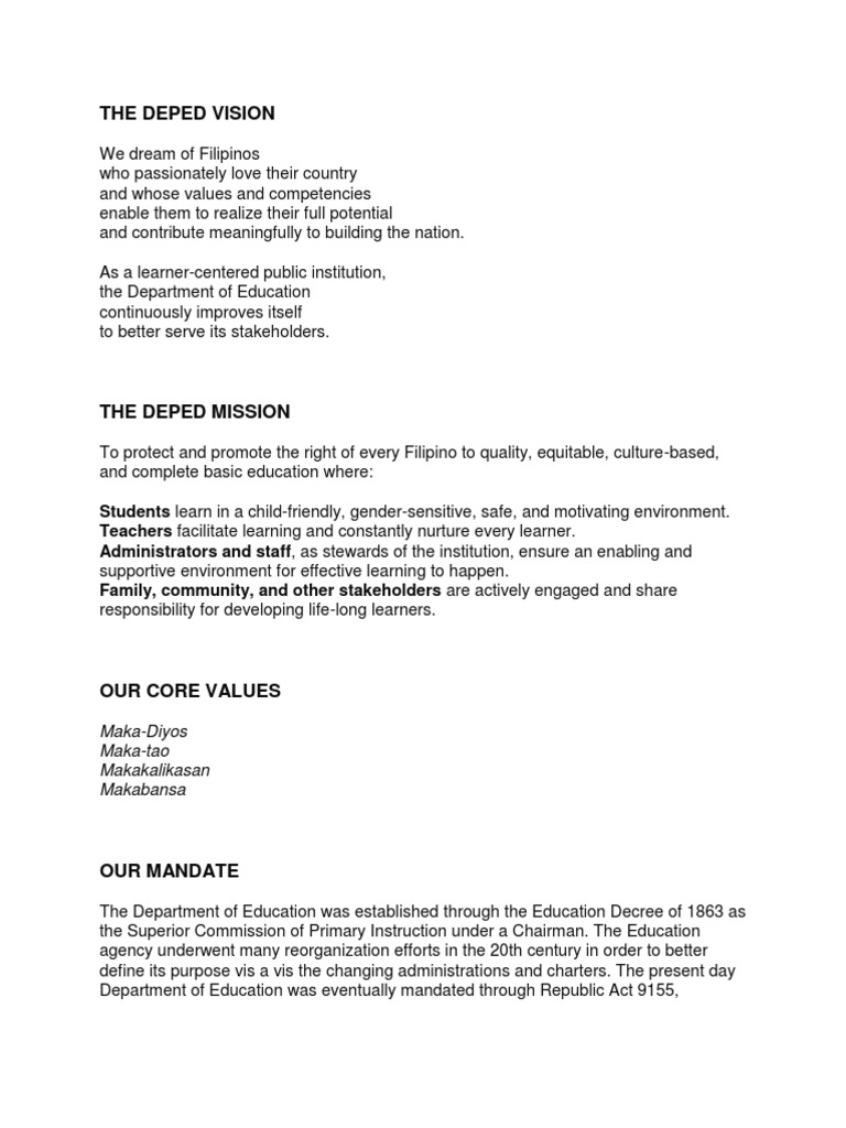 The Deped Vision | PDF | Teaching | Learning