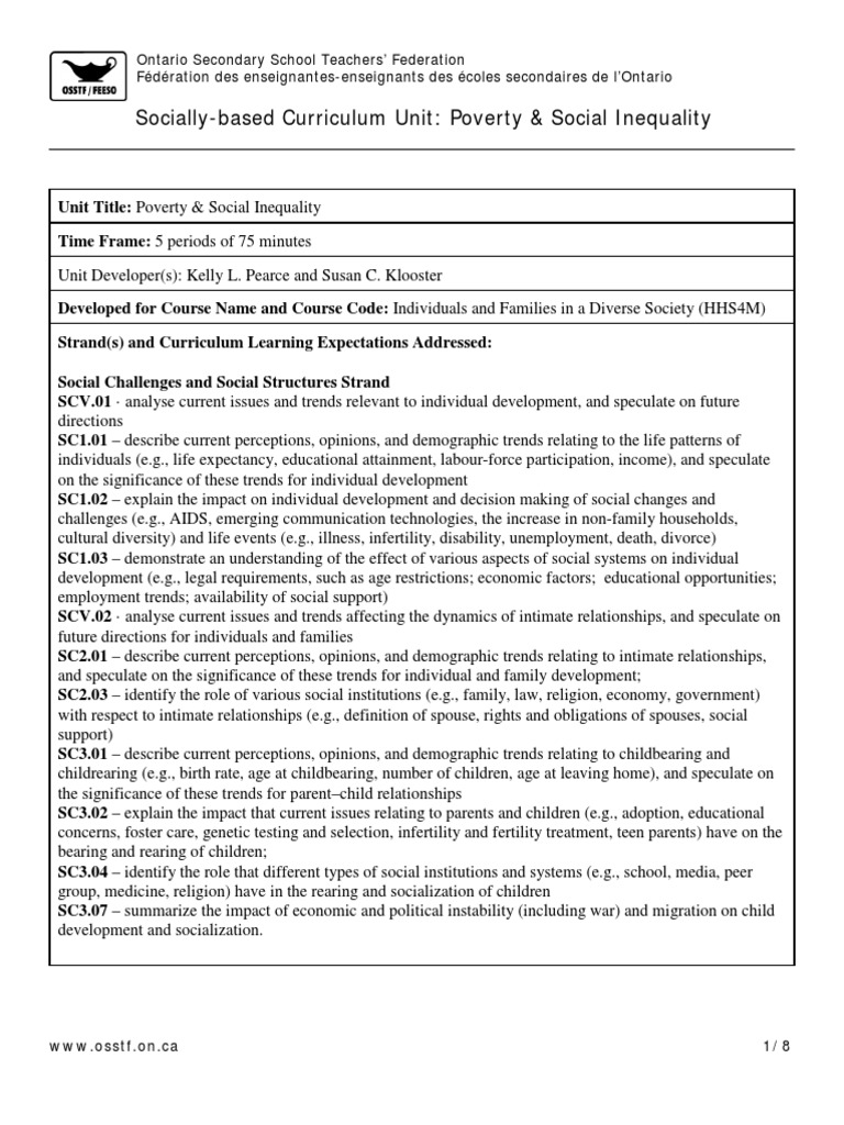 Poverty and Social Inequality Curriculum | PDF | Teachers | Curriculum