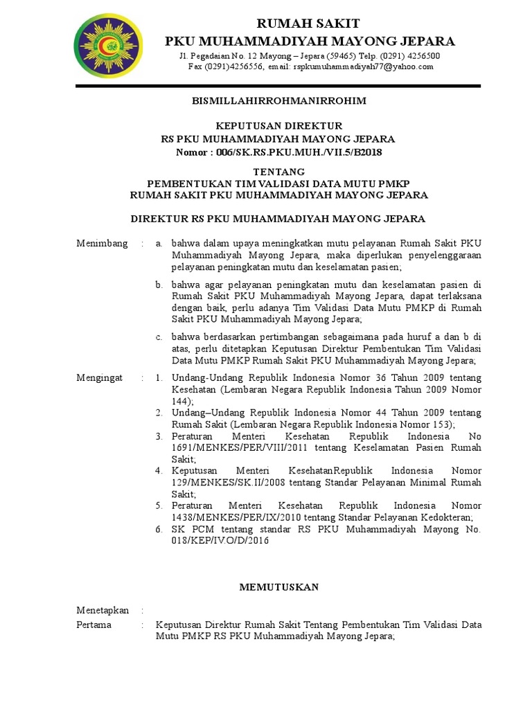 SK Tim Validasi Mutu PMKP | PDF