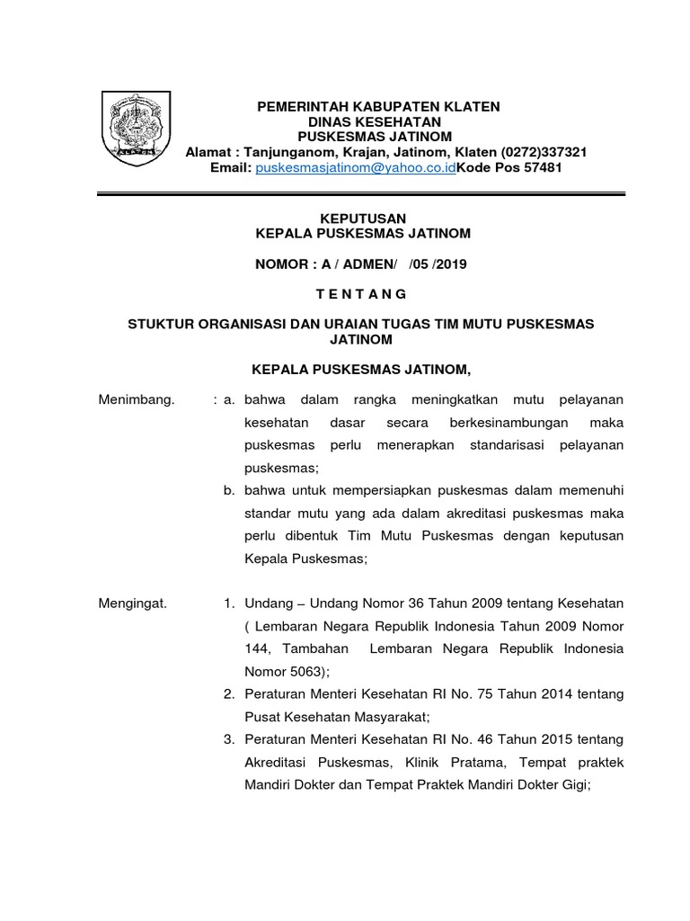 SK Tim Mutu, Perencanaan | PDF | Kesehatan Holistik