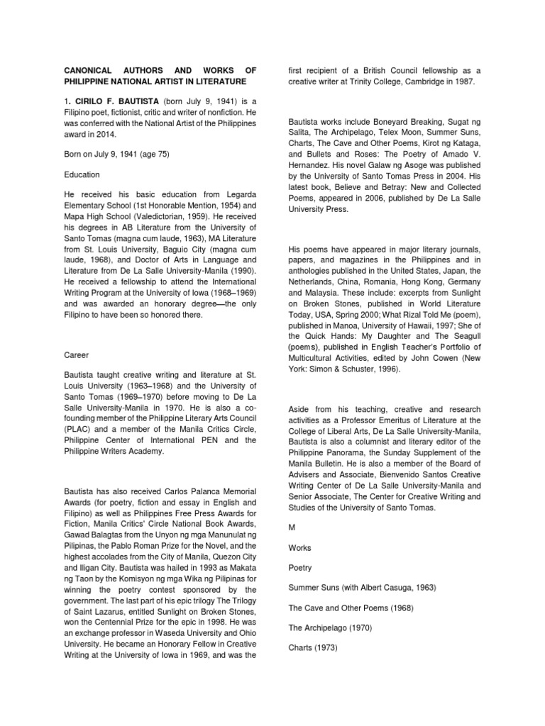 Canonical Authors and Works of Philippine National Artist in Literature ...