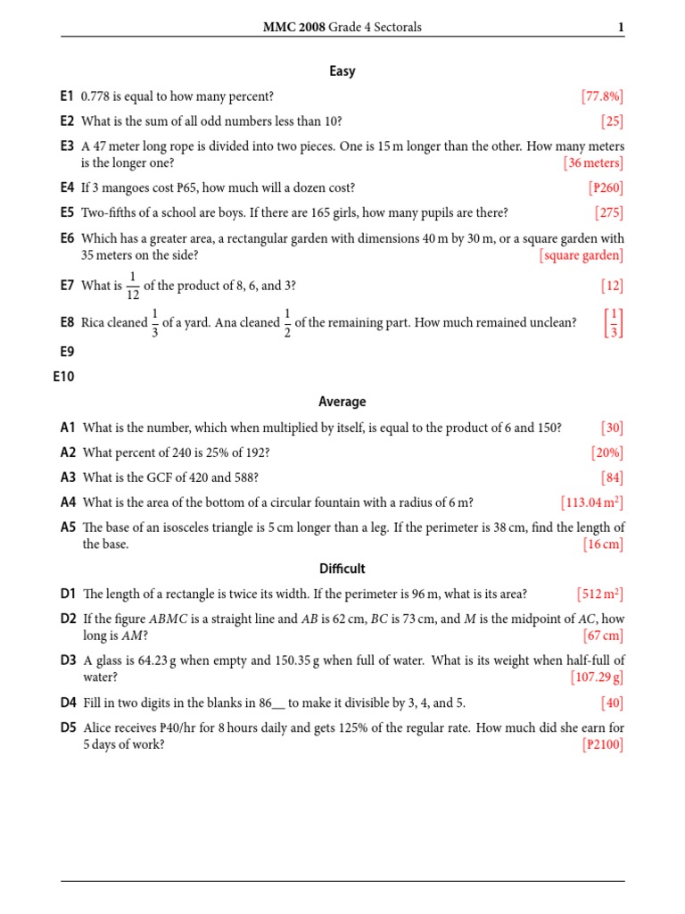 Grade 4 Mtap Reviewer | PDF | Area | Rectangle