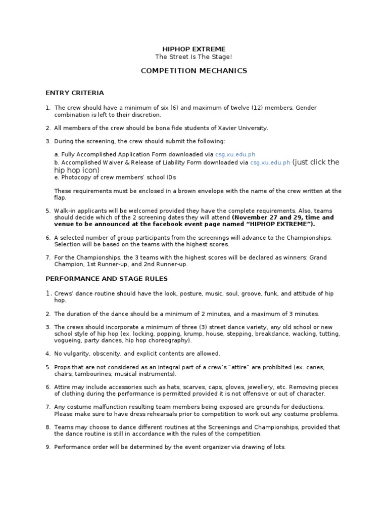 Competition Mechanics Final | PDF | Costume | Clothing