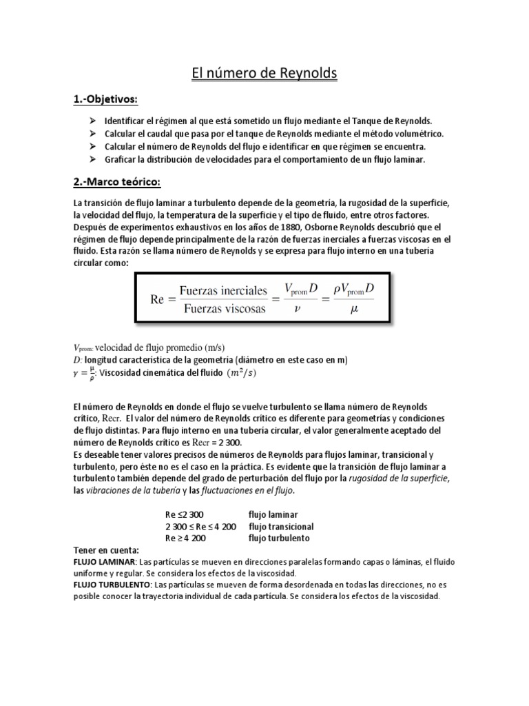 El Número de Reynolds 1 | PDF | Numero Reynolds | Flujo laminar