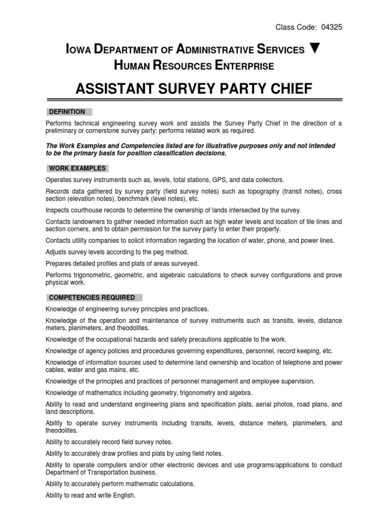 Assistant Survey Party Chief: I D A S H R E | PDF | Surveying | Employment