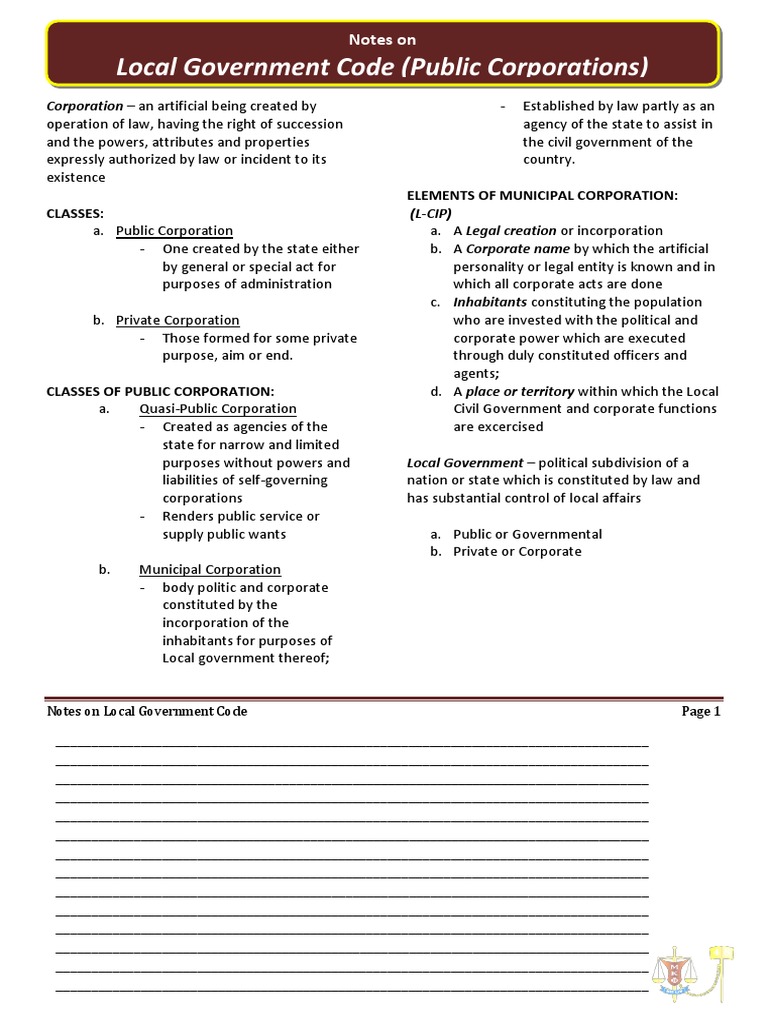 Local Government Code (Public Corporations) : Notes On | PDF ...