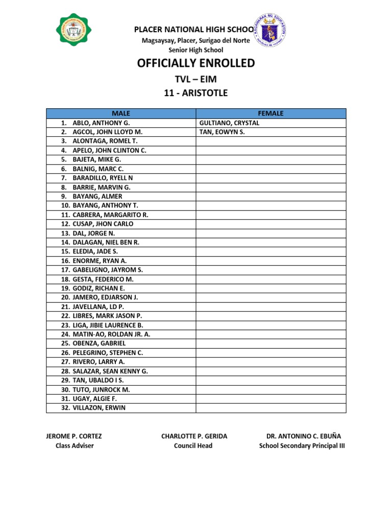 Officially Enrolled: TVL - Eim 11 - Aristotle | PDF