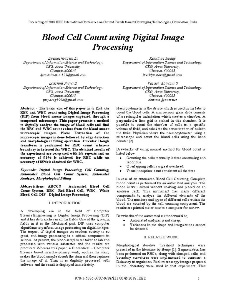 Counting of Blood Cells | PDF | Image Segmentation | Red Blood Cell