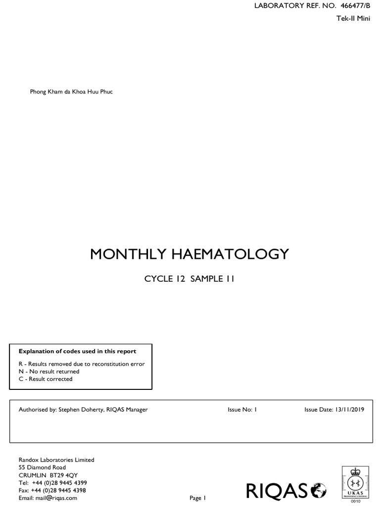 Haematology Report for Labs | PDF