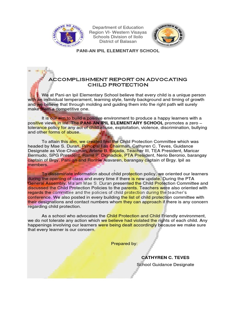 Accomplishment Report | PDF | Child Protection | Social Institutions