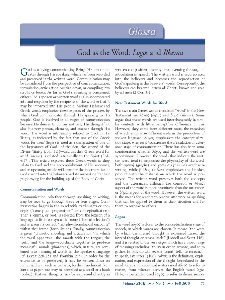 Logos and Rhema | PDF | Logos (Christianity) | God The Father