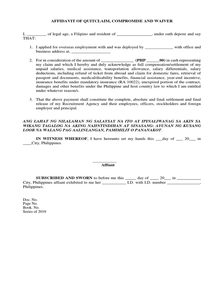 Sample Quitclaim Release and Compromise | PDF