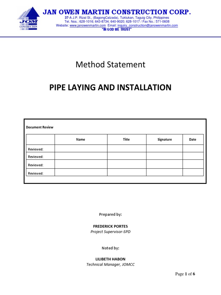 Ms 04 Pipe Laying and Installation | PDF | Safety | Employment