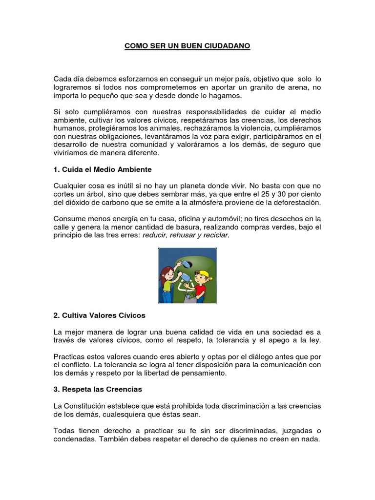 Cómo ser un buen ciudadano: Diez pasos para contribuir al bienestar de ...
