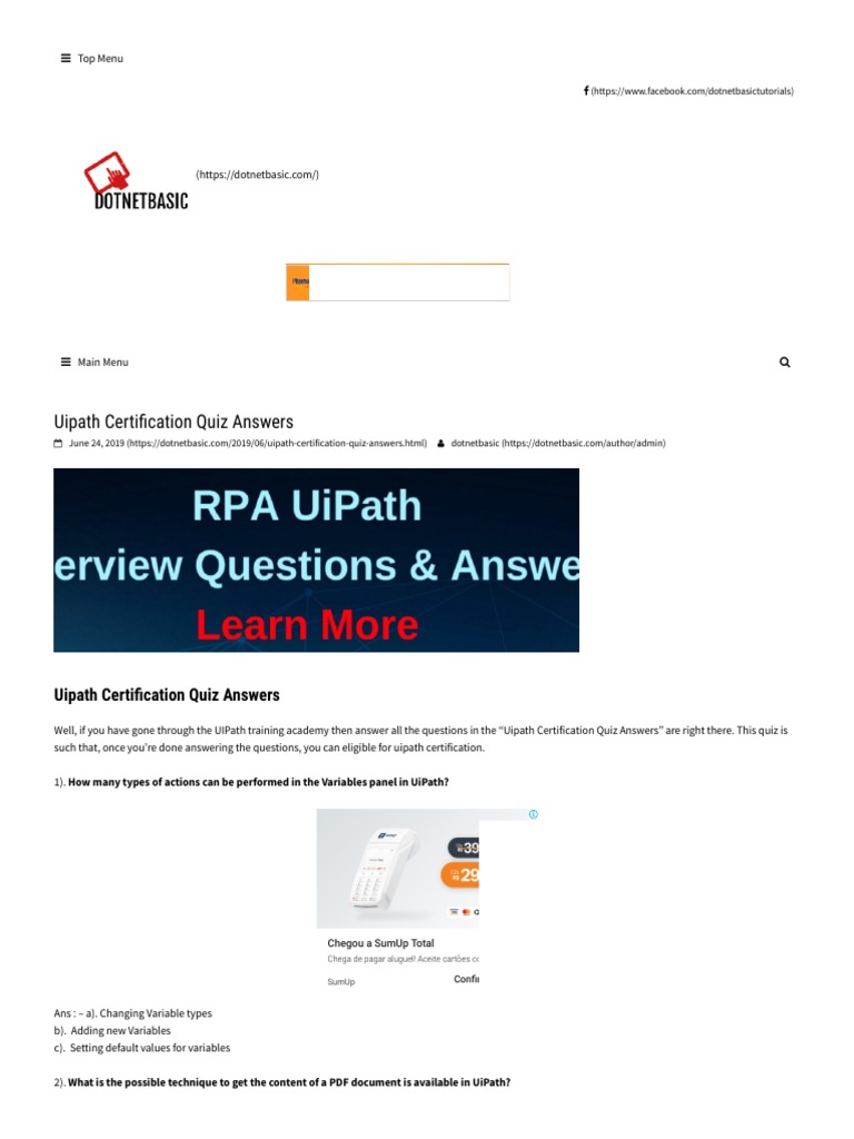 Uipath Certification Quiz Answers - Learn RPA Online Free | PDF ...