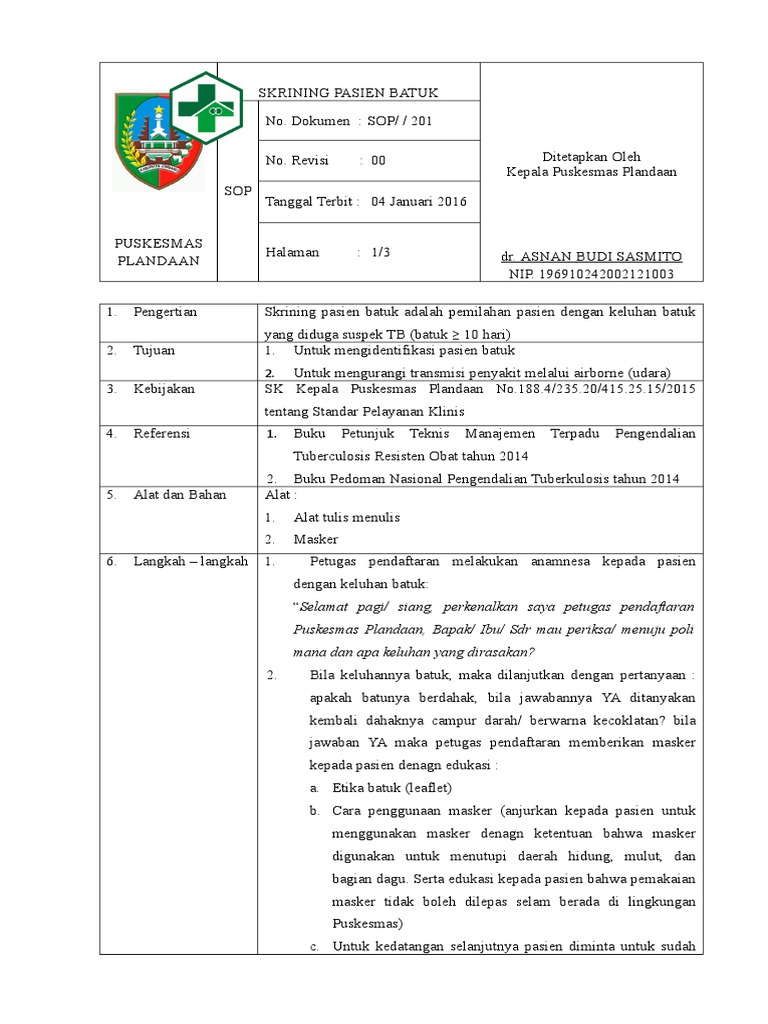 Sop Skrining Pasien Batuk | PDF | Sains & Matematika
