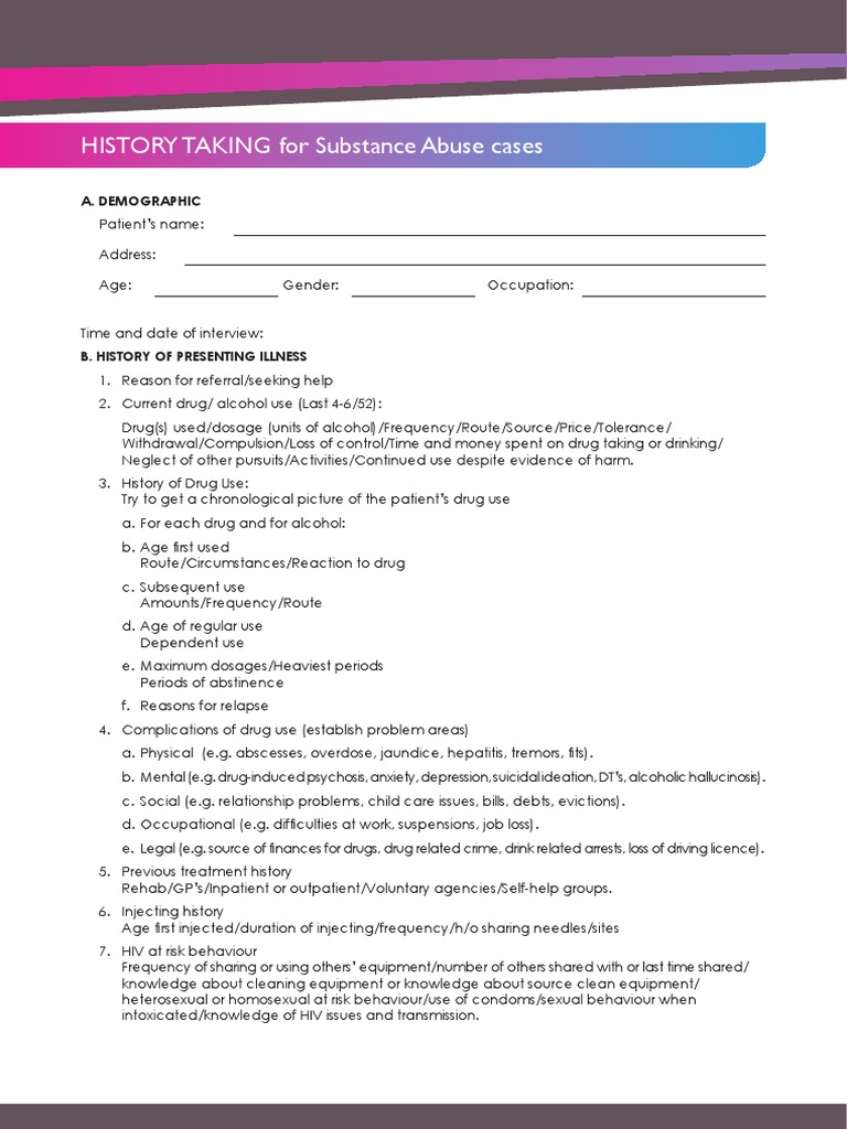 History Taking in Drug Abuse | PDF | Substance Abuse | Alcoholism