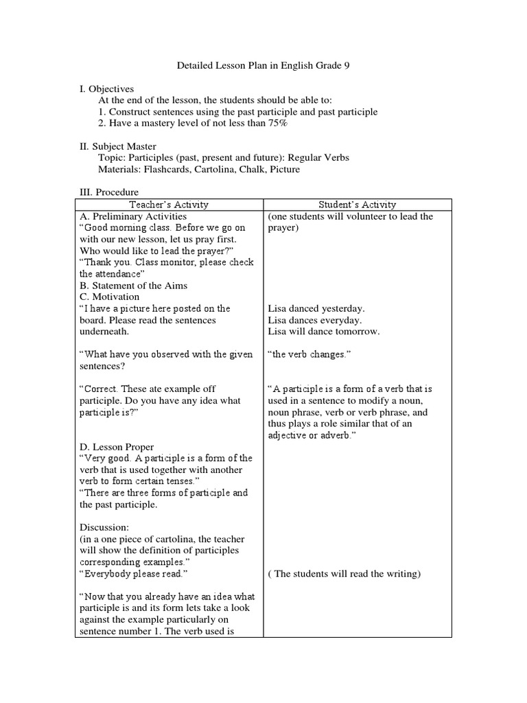 Detailed Lesson Plan in Grade 9 | PDF | Verb | Syntactic Relationships