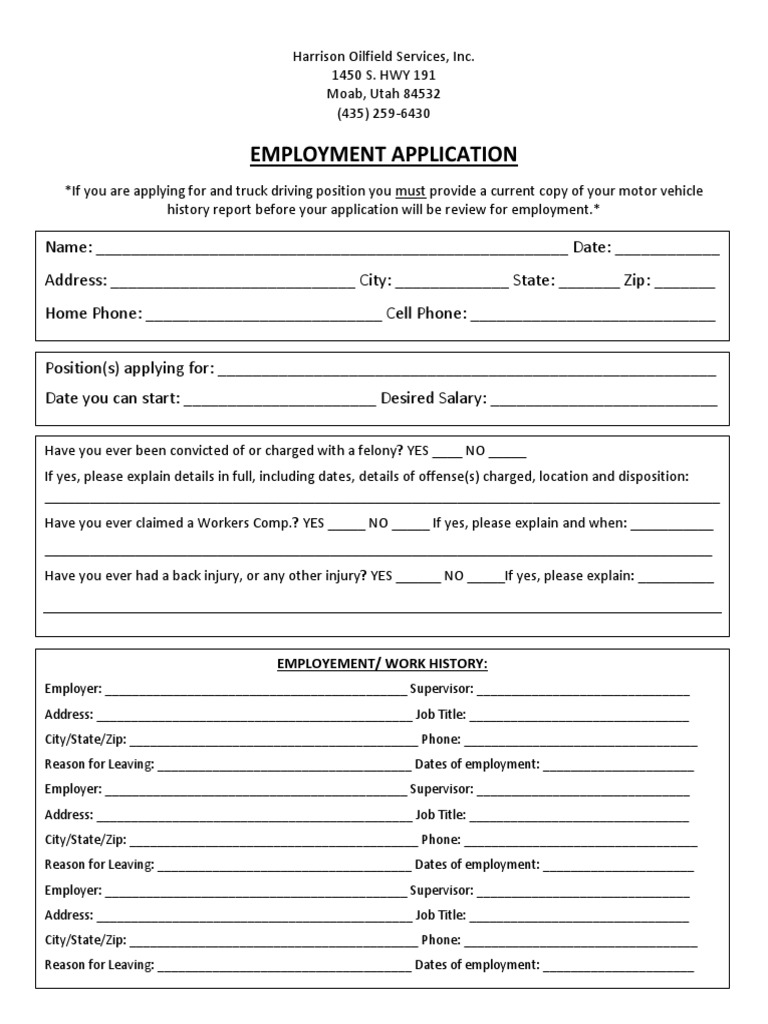 Employment Application: Employement/ Work History | PDF | Business