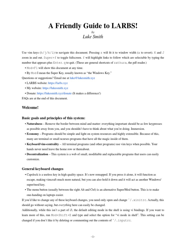 A Friendly Guide To LARBS!: Luke Smith | PDF | Keyboard Shortcut | Screenshot